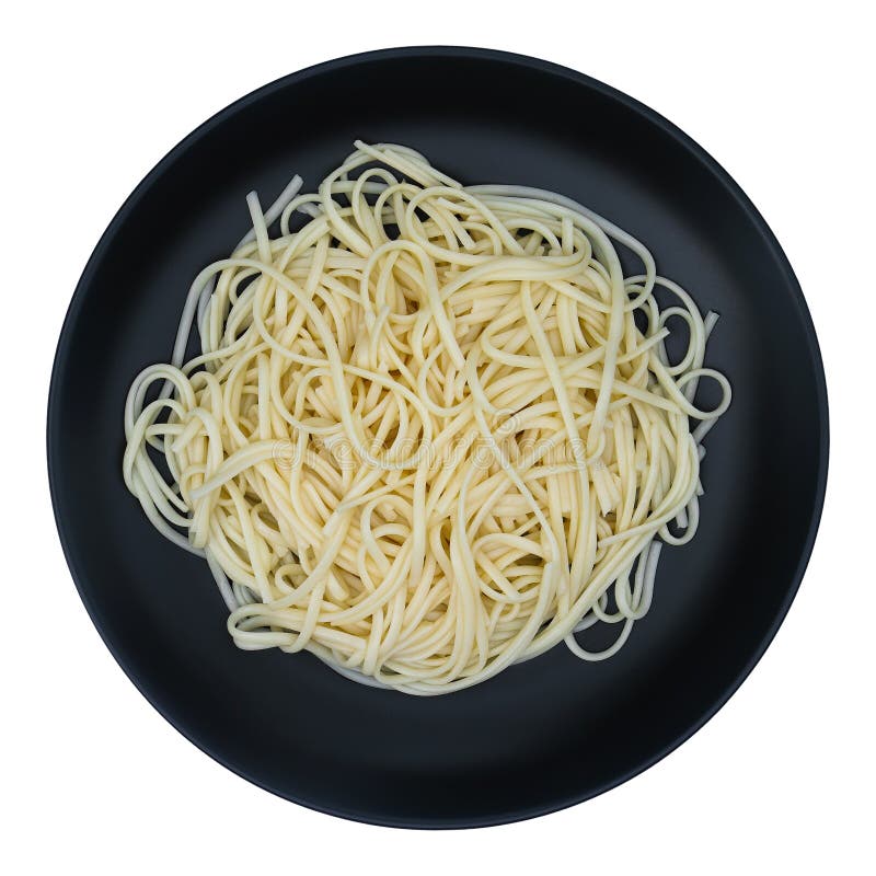 Cooked Linguine Pasta on Circle Black Bowl Isolated on White Stock ...