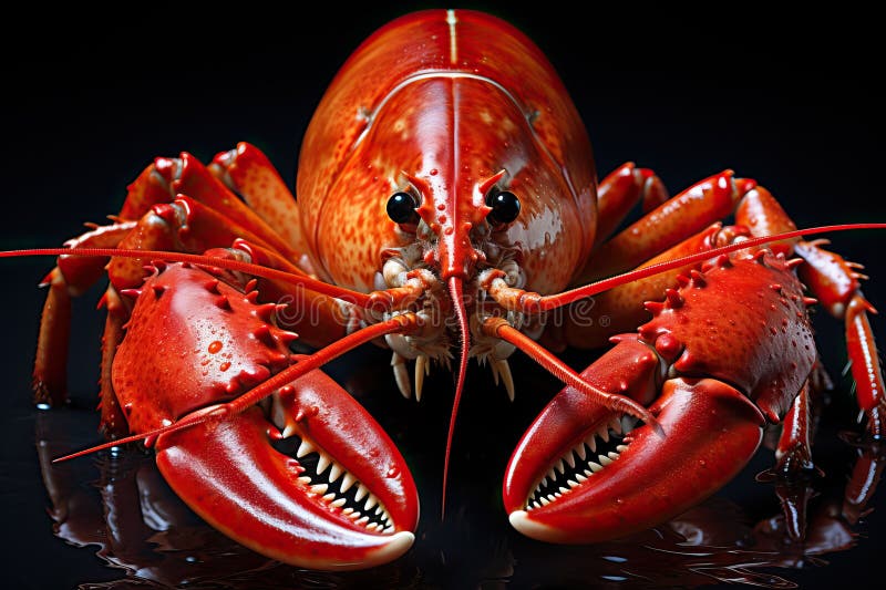 Cooked Lobster on Black Background, Front View Stock Image - Image of ...