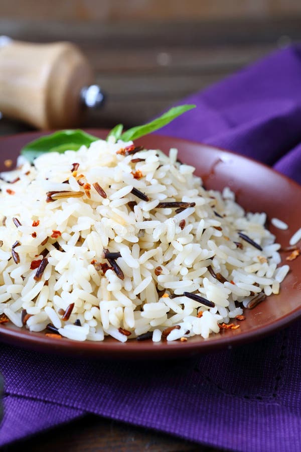 Cooked Long Grain Rice on a Platter Stock Image - Image of food, black ...