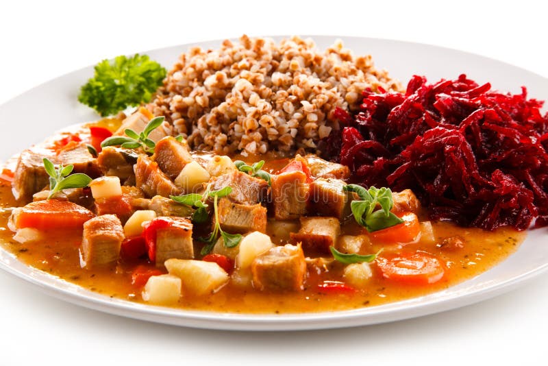 Cooked Meat with Bucketwheat Stock Image - Image of delicacy, pepper ...