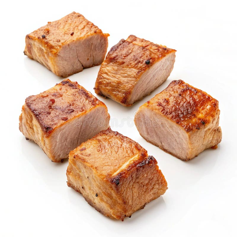 Cooked Meat Chunks Isolated on White Background Stock Illustration ...