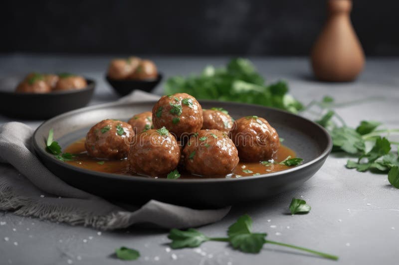 Cooked Meatballs Plate. Generate Ai Stock Illustration - Illustration ...