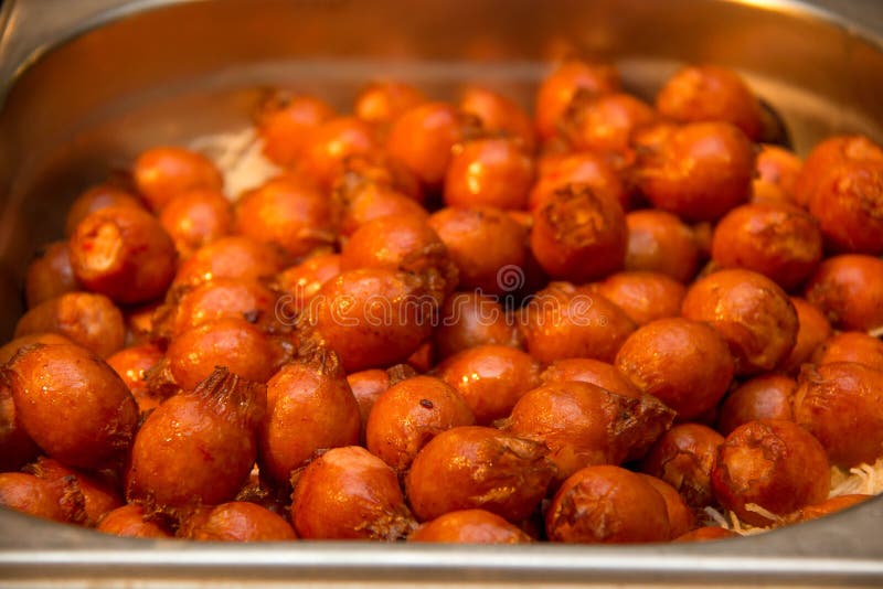 Cooked Mini Cocktail Chicken Sausage. Stock Photo - Image of sausages ...