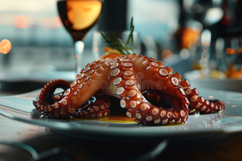 Cooked Octopus on the Table in Restaurant Stock Illustration ...