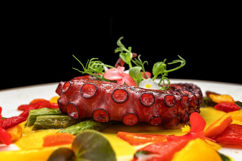 Cooked Octopus Tentacle Close Up with with Herbs Stock Image - Image of ...