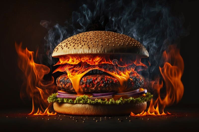 Cooked Over Open Fire BBQ Burger with Bacon, Fried Cutlet and Cheese ...