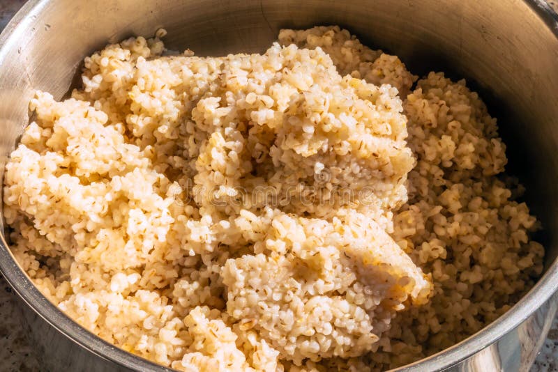 Cooked Pearl Barley Porridge in Pan Stock Image - Image of breakfast ...