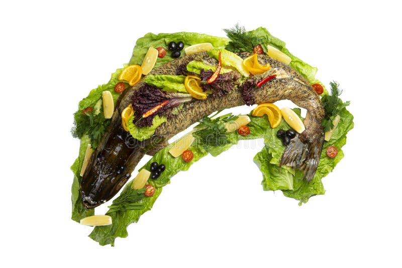 Cooked Pike on Lettuce. Selective Focus Stock Image - Image of pike ...