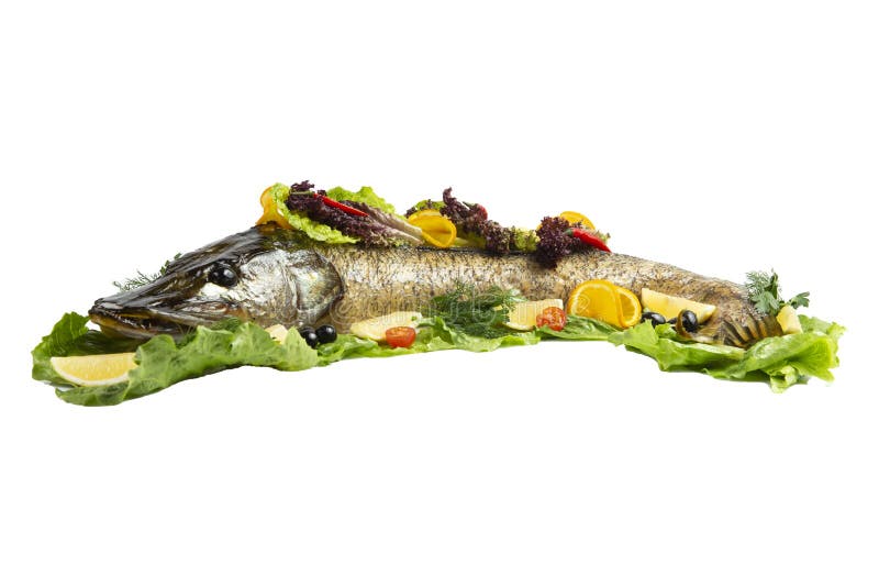 Cooked Pike on Lettuce. Selective Focus Stock Photo - Image of pike ...