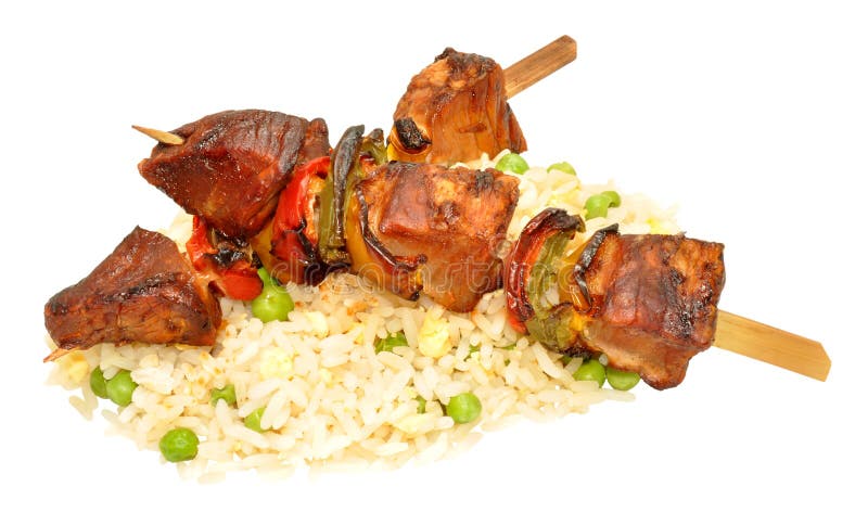Cooked Pork Kebabs with Rice Stock Photo - Image of peas, meat: 56546448