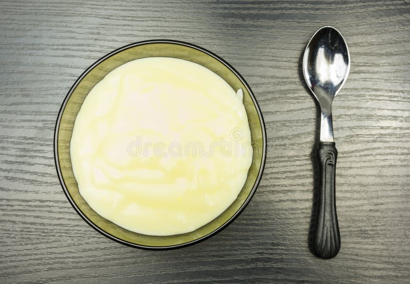 Cooked Pudding in a Bowl. View from Above. Stock Image - Image of budyn ...