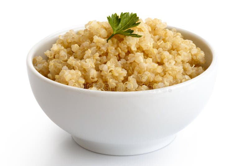 Cooked Quinoa in White Ceramic Bowl Isolated on White with Green Stock ...
