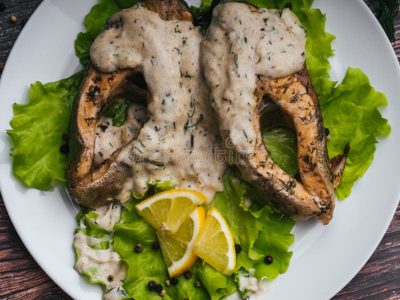 Cooked Red Fish Dish with Cream Sauce Stock Image - Image of steak ...