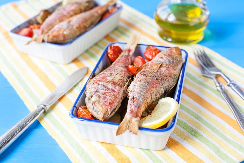 Cooked Red Mullet with Vegetables Stock Photo - Image of cooked ...