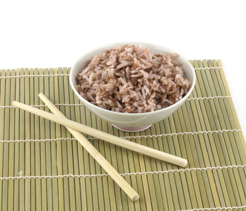 Cooked Red Rice in Bowl and Chopstick Stock Photo - Image of wooden ...