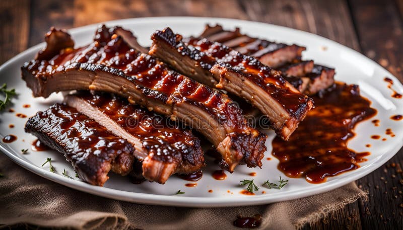 Cooked Ribs with Char Marks and Bbq Sauce Stock Illustration ...
