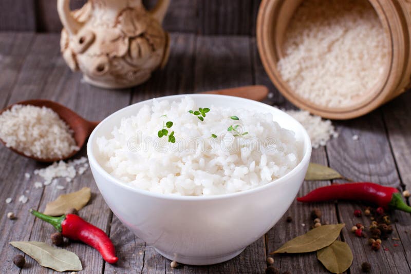 Cooked Rice into a Bowl on a Table Stock Image - Image of delicious ...
