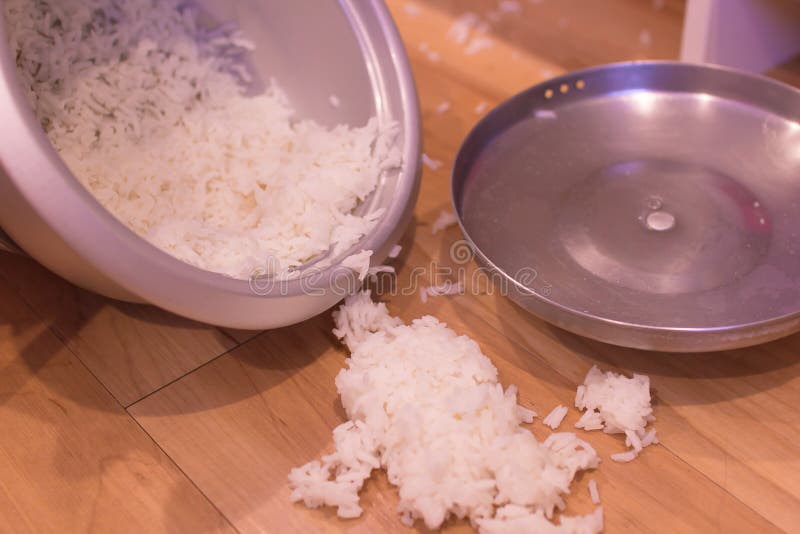 Cooked Rice with Rice Cooker Spilled Stock Image - Image of green ...