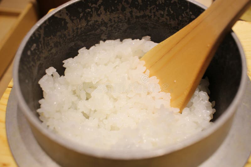 Cooked Rice Grains in Stone Bowl at Japan Stock Photo - Image of shiny ...