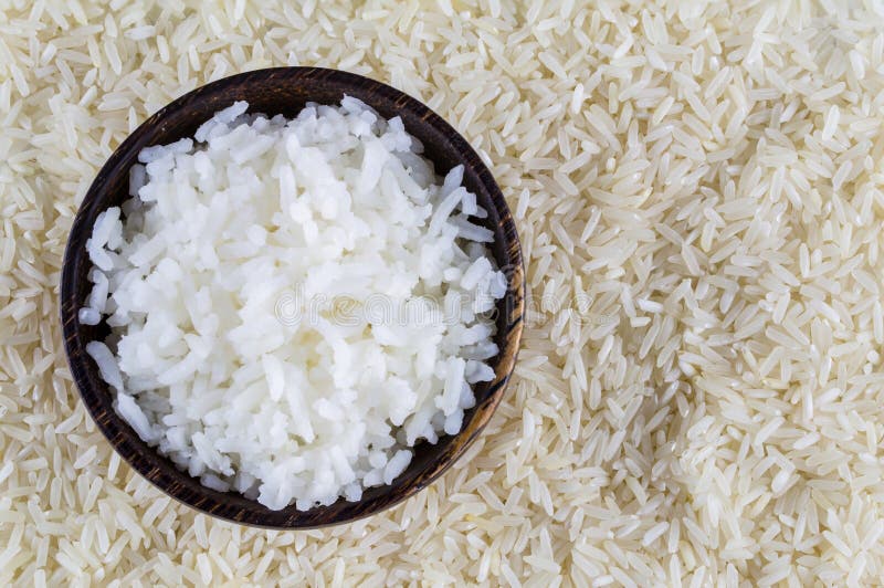 Cooked Rice and Rice Grain with Rice Background Stock Image - Image of ...