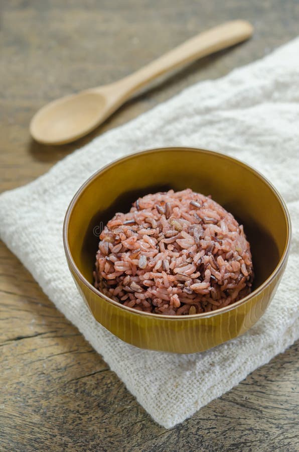 Cooked rice of Riceberry stock image. Image of wooden - 65613003