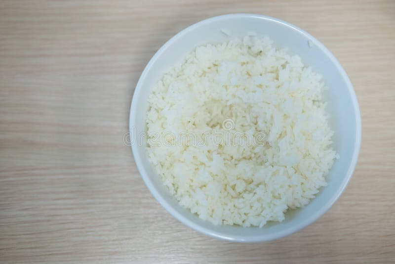 Cooked Rice in Round White Bowl Stock Photo - Image of grain, closeup ...