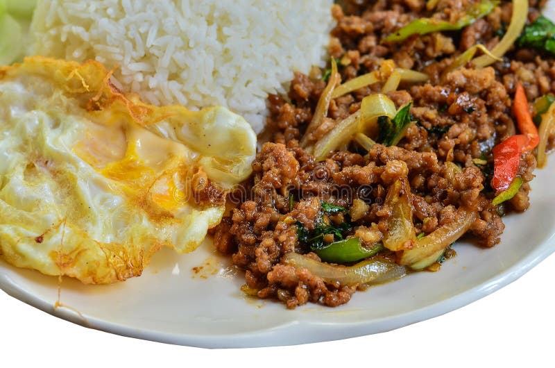 Cooked Rice with Spicy Minced Meat Salad Stock Image - Image of asian ...