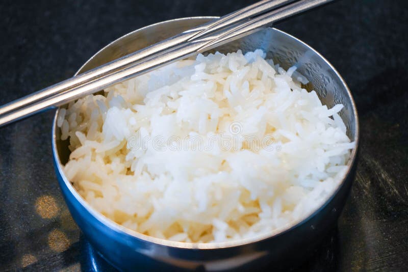 Cooked Rice in Stainless Steel Bowl Stock Image - Image of fire, meat ...