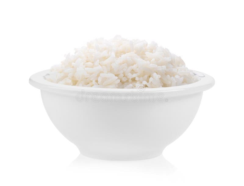 Cooked Rice in White Bowl Isolated on White Background Stock Photo ...