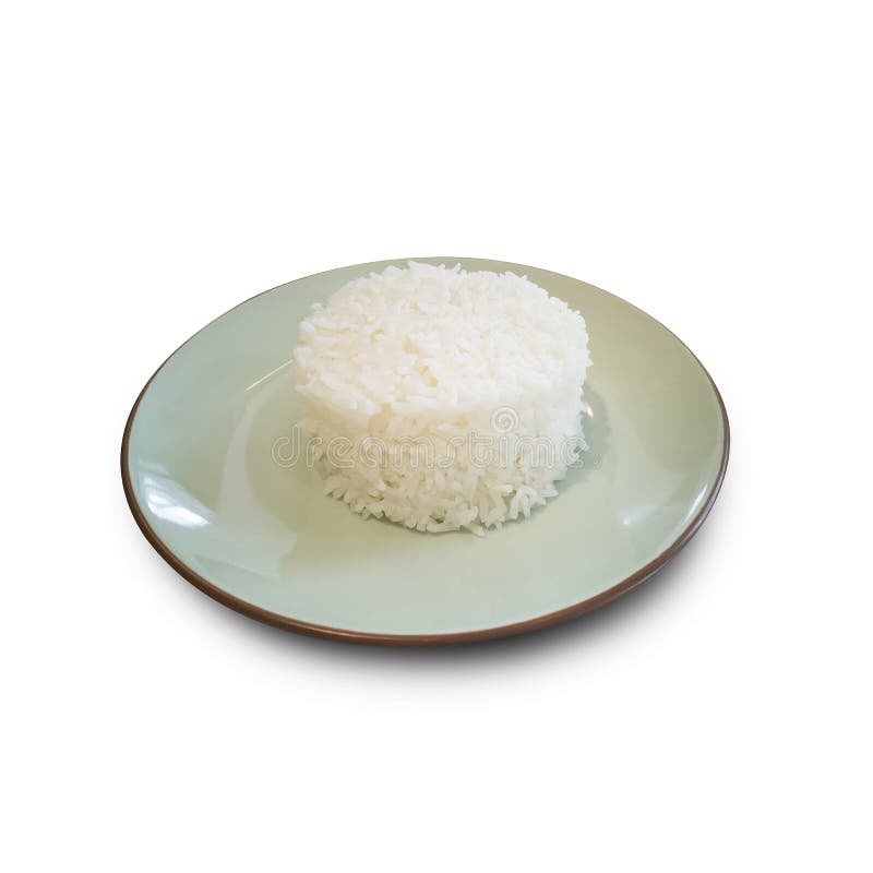 Cooked Rice in a White Plate on White Background Stock Photo - Image of ...