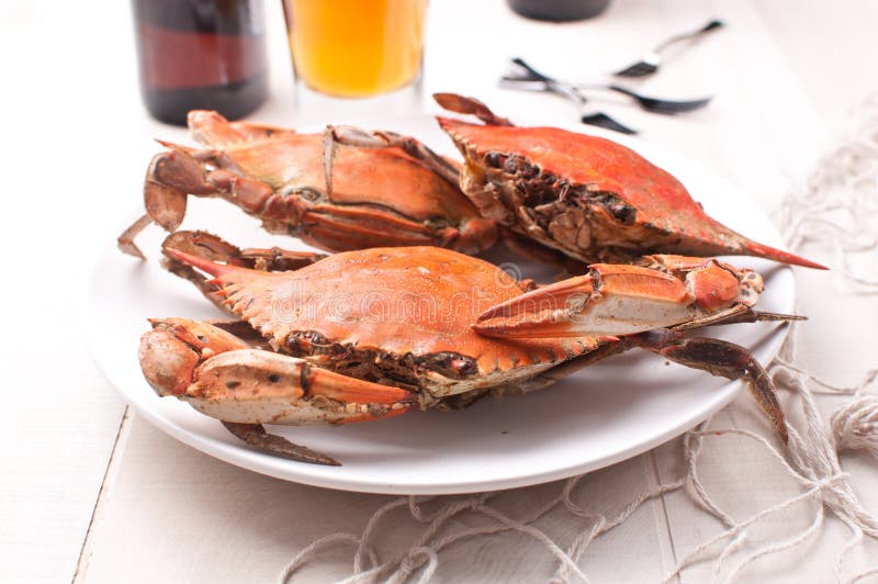 Cooked Rock Crabs on a Plate Stock Photo - Image of shell, steamed ...