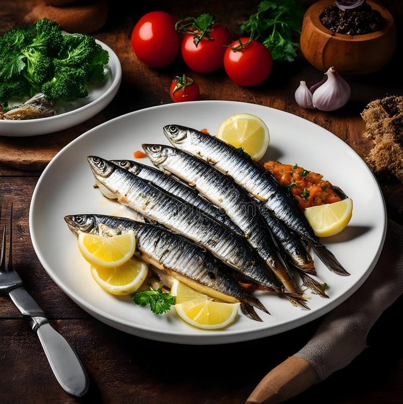 A Cooked Sardines on the Wooden Table Close-up Stock Photo - Image of ...