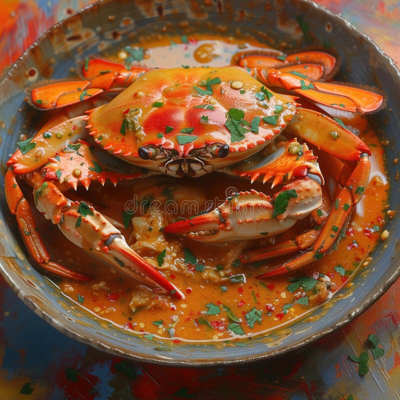 Cooked Sea Crab Closeup in a Plate Stock Illustration - Illustration of ...