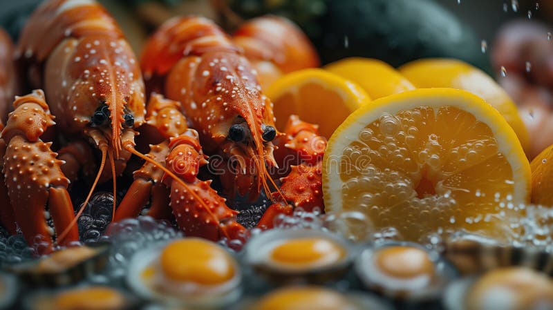 Cooked seafood in a plate stock illustration. Illustration of plate ...