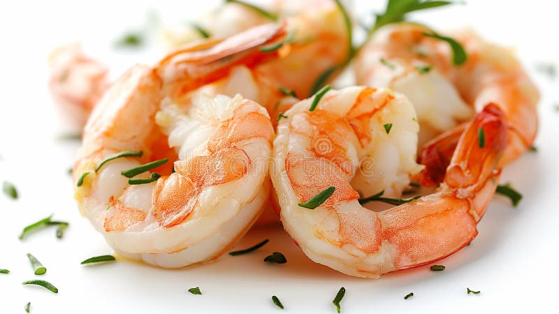 Five Cooked Shrimps Stacked on Top of Each Other, White Background ...
