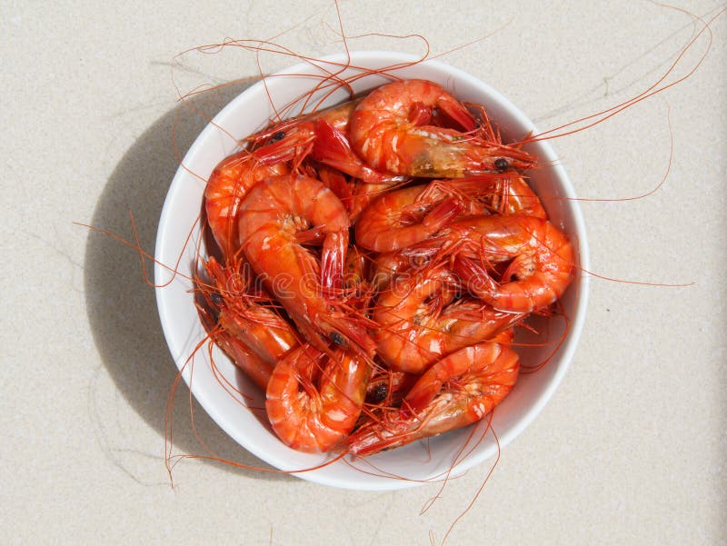 Cooked Shrimp on a Plate. White Background. Stock Photo - Image of ...