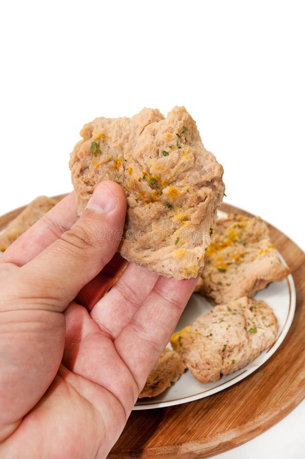 Cooked Soy Steak in the Hand Stock Photo - Image of healthy ...