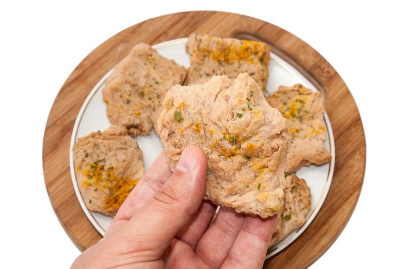 Cooked Soy Steak in the Hand Stock Photo - Image of holding, nutrition ...