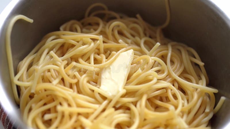 Cooked Spaghetti with Butter in Saucepan Stock Video - Video of cooking ...