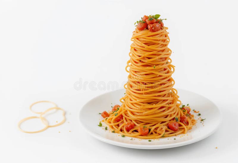Cooked Spaghetti Shaped into a Tall Spiral Tower Stock Illustration ...