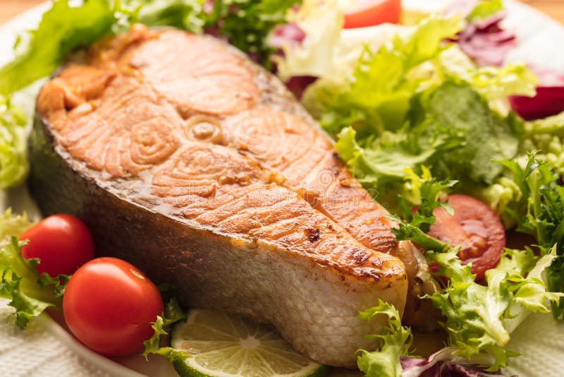 Cooked steak red fish stock image. Image of food, omega - 84175965