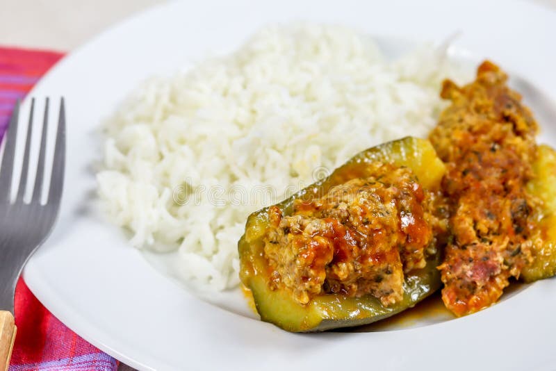 Cooked Stuffed Zucchini and White Rice Stock Image - Image of cooked ...