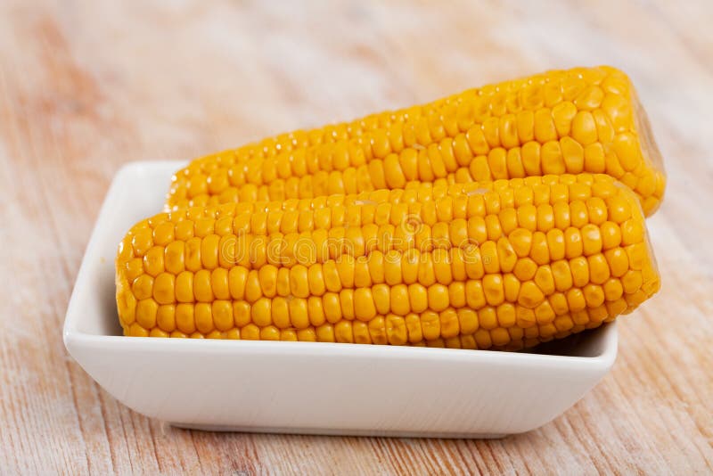 Boiled Sweet Corn on Wooden Table Stock Image - Image of eating ...