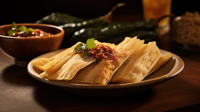 Cooked Tamales on Plate on Selective Focus Background Stock ...
