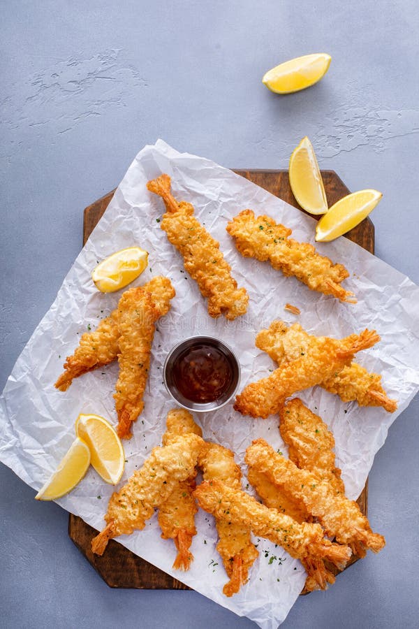 Cooked Tempura Shrimp On A Serving Board With Dipping Sauce Stock Image Image Of Cooked Sauce