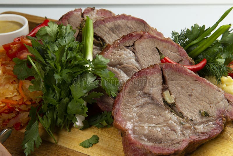 Cooked Tenderloin Meat and Mashed Potatoes Stock Photo - Image of meal ...