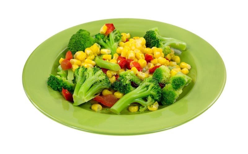 Cooked Vegetables on Green Plate Stock Photo - Image of kernels ...