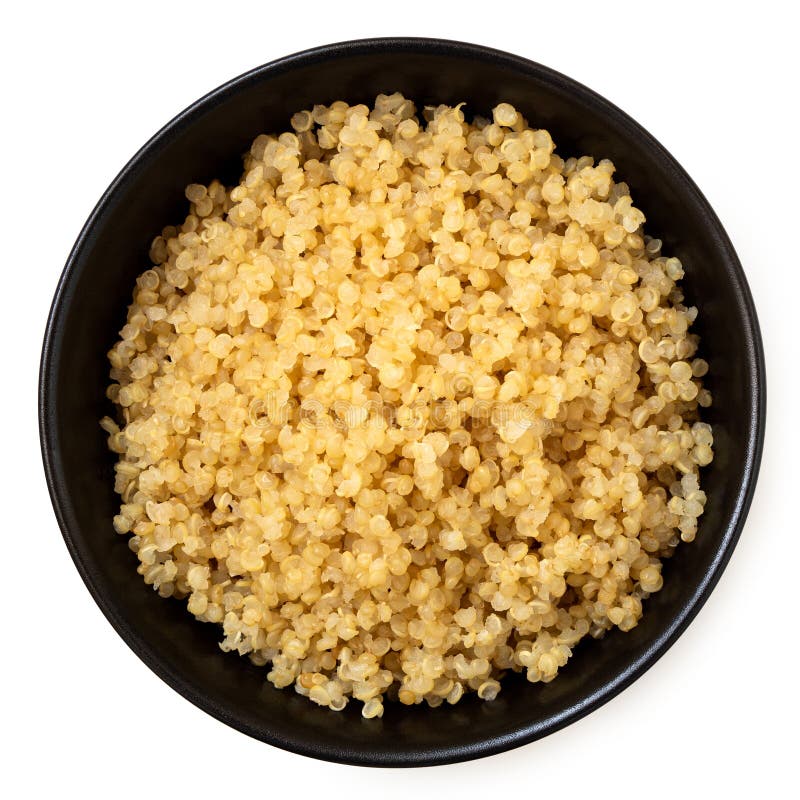 Cooked White Quinoa in a Black Ceramic Bowl Isolated on White from ...