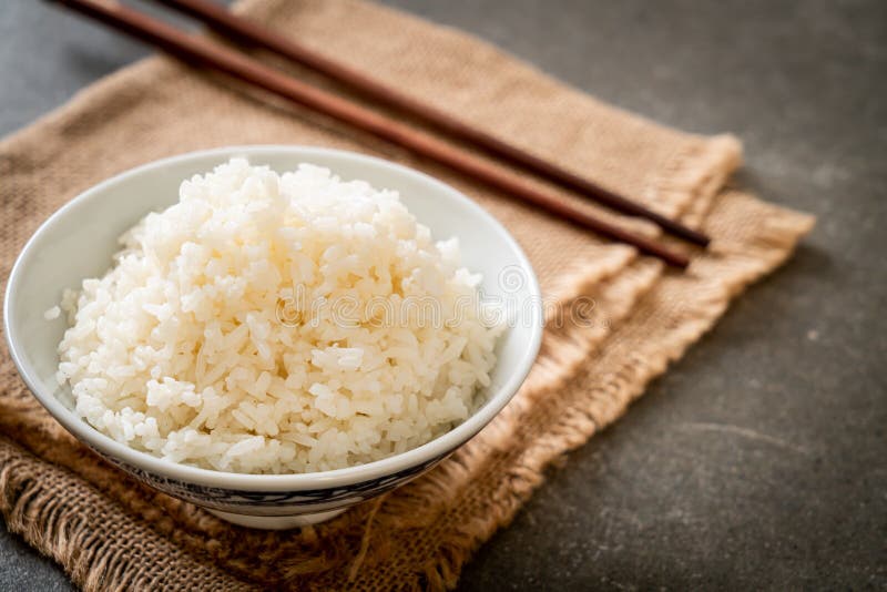 Cooked white rice bowl stock image. Image of cuisine - 225387243