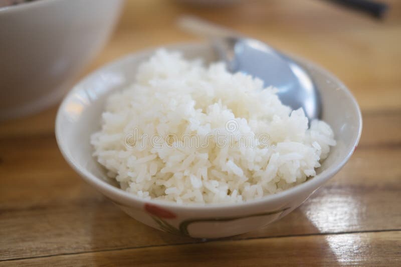 Cooked White Rice in a Bowl Stock Photo - Image of nutrition, plate ...